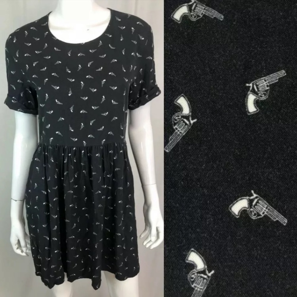 Evil Twin Punk Rockabilly Revolver Gun Print Dress - Gem